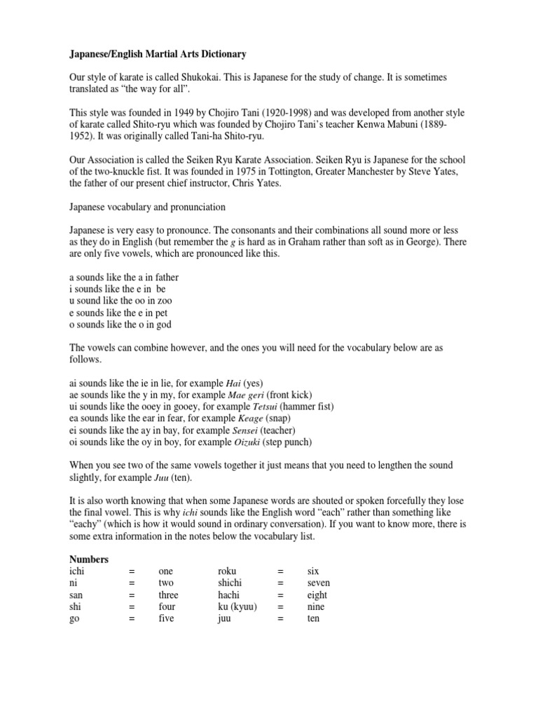 Glossario KARATE Eng | PDF | English Language | Japanese Language