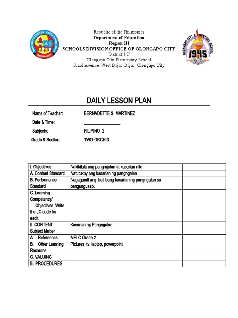 Filipino 2-DAILY LESSON PLAN | PDF
