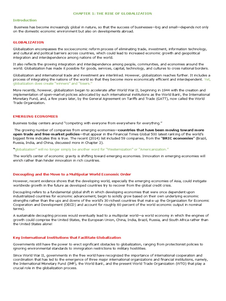 Chapter 1 The Rise of Globalization | PDF | Globalization | World Trade ...