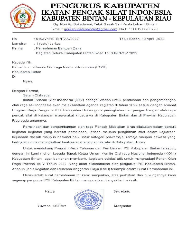 Proposal Kegiatan Selekkab Porprov 2022 | PDF