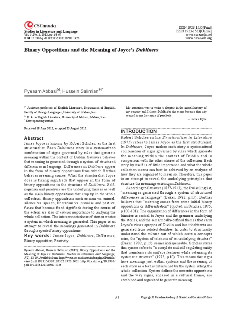 Binary Oppositions in Dubliners | PDF | James Joyce | Dubliners