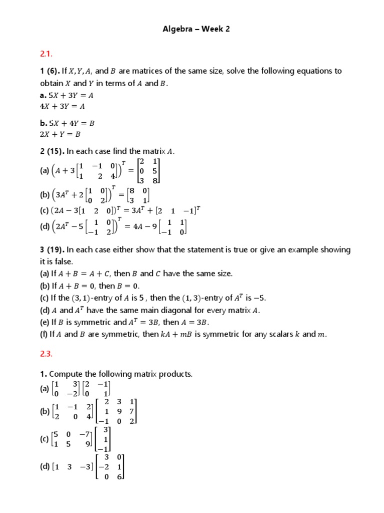 HW | PDF | Matrix Theory | Algebra