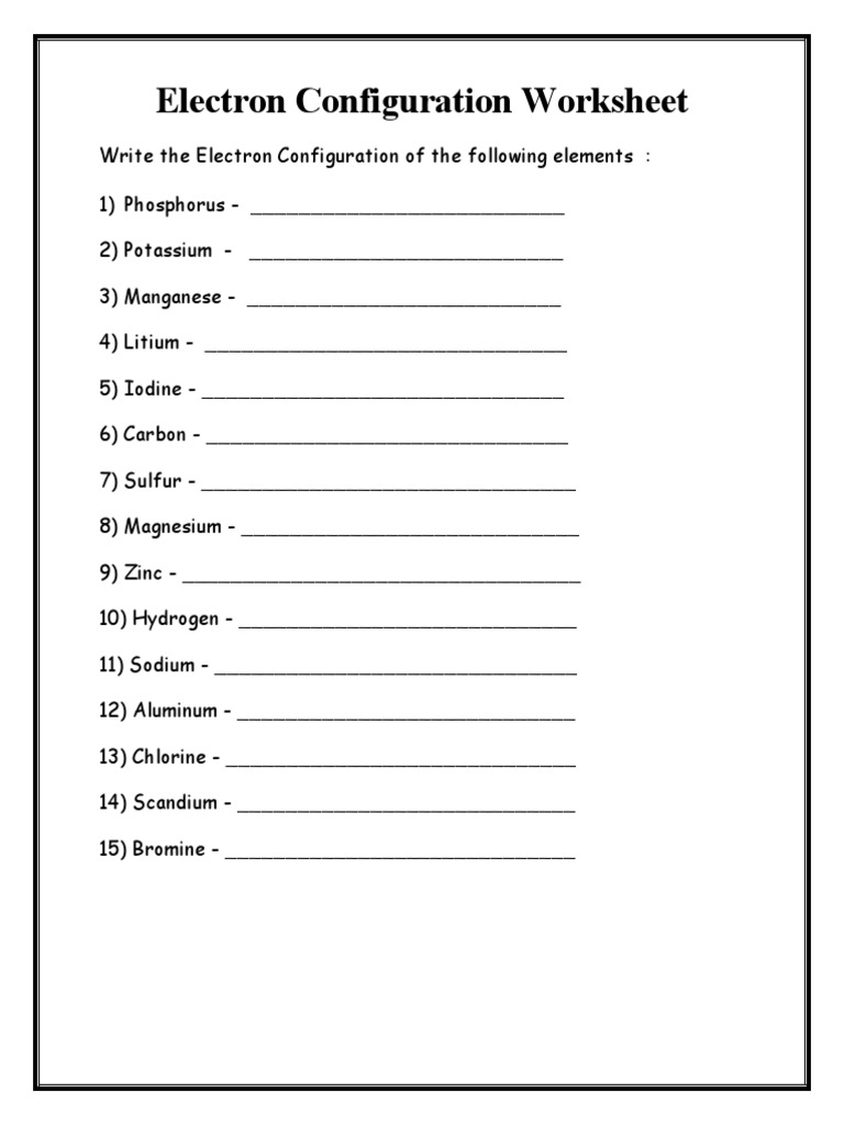 Electron Configuration Practice Worksheet 2003