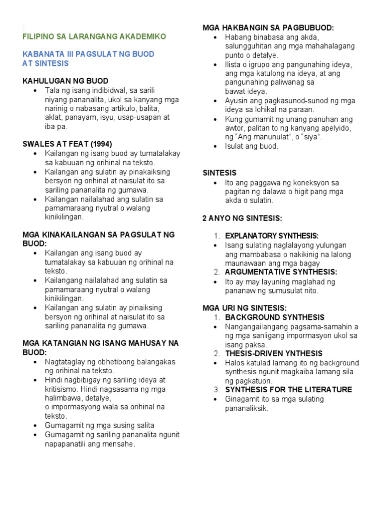 Buod at Sintesis | PDF