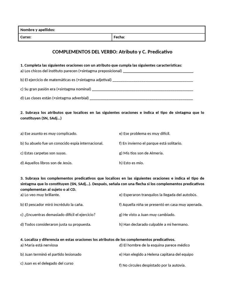 4.2 Actividades Atributo y CPvo 1 | PDF | Gramática | Lingüística