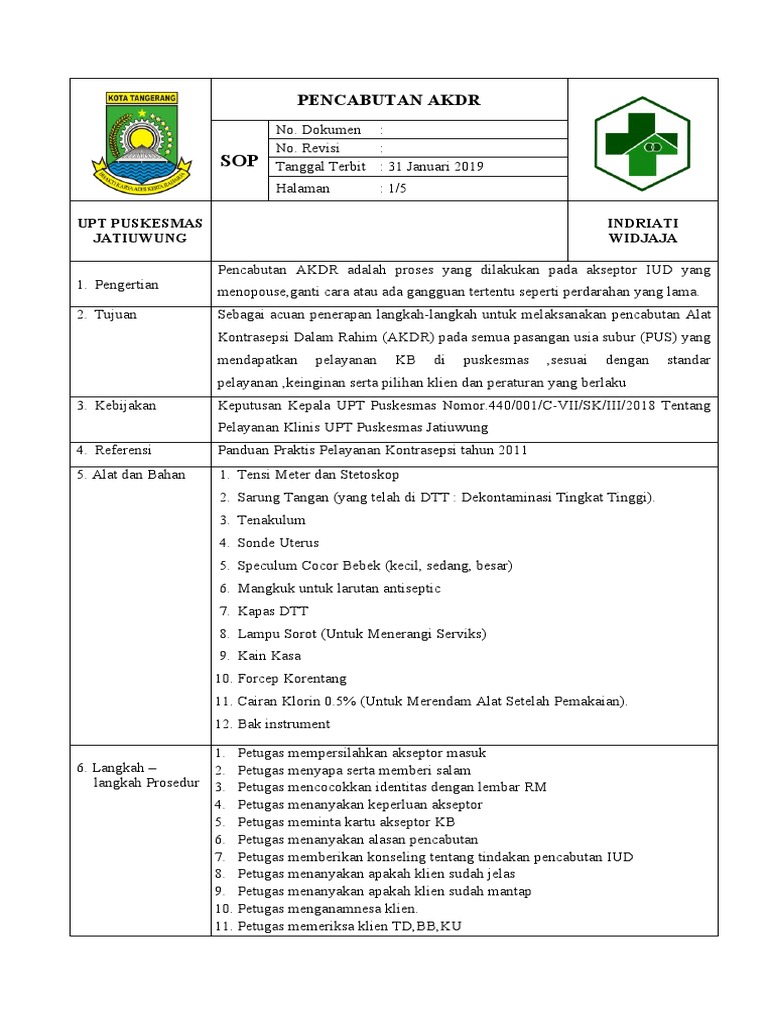 Sop PENCABUTAN Iud (Edit) | PDF