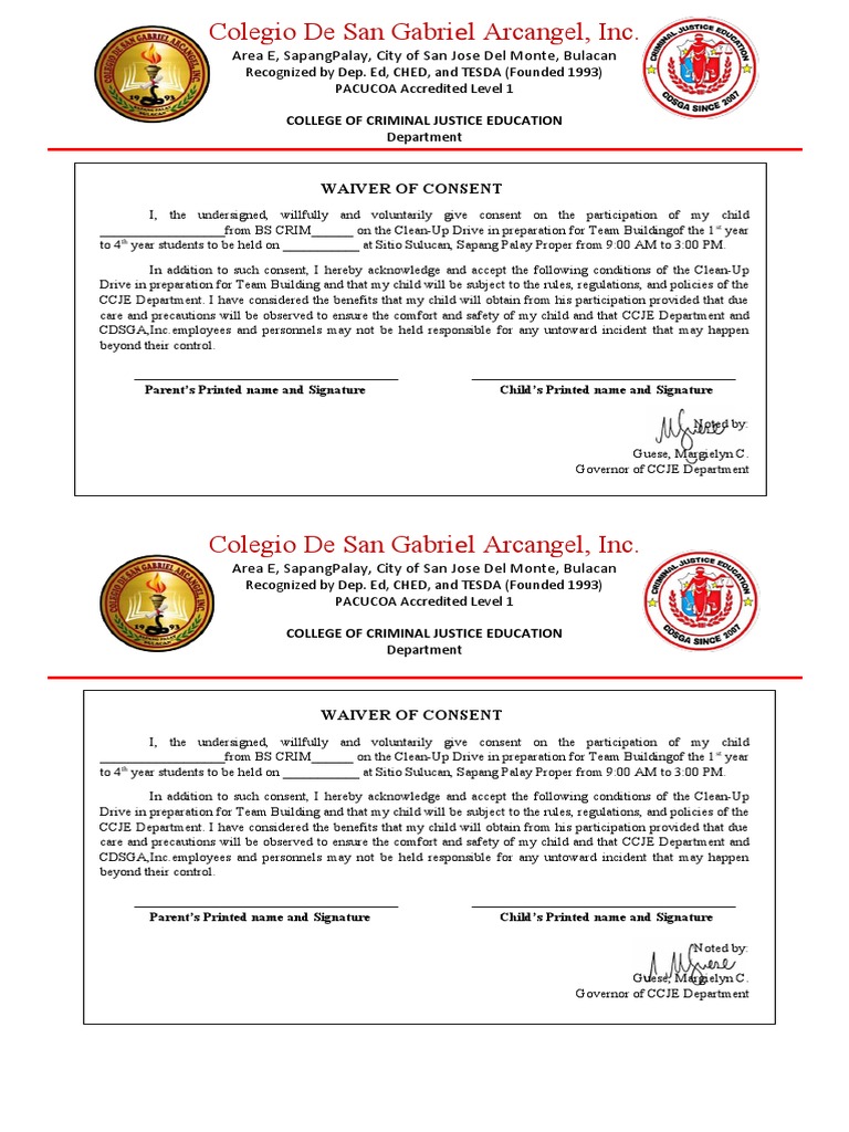 CCJE Clean-Up Drive Consent Form | PDF | Applied Ethics | Justice