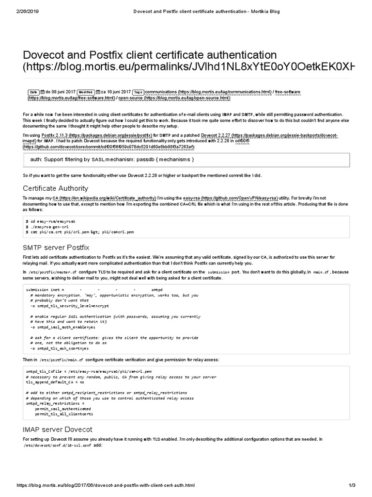 Dovecot and Postfix Client Certificate Authentication - Mortikia Blog | PDF | Password | Public ...