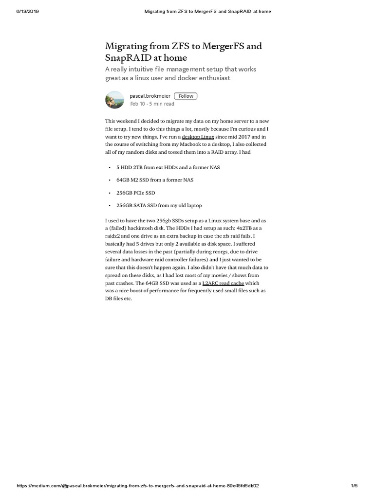 Migrating From ZFS To MergerFS and SnapRAID at Home | PDF | Hard Disk Drive | Solid State Drive
