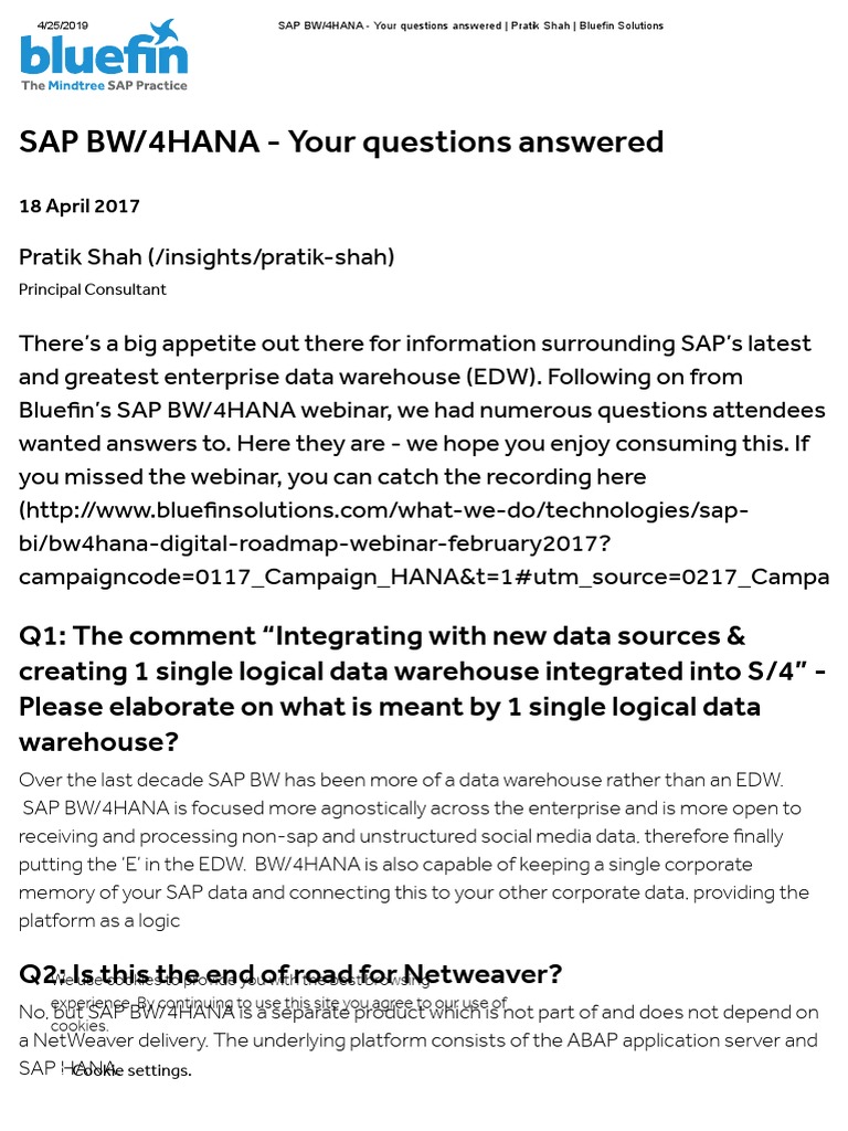 SAP BW - 4HANA - Your Questions Answered - Pratik Shah - Bluefin Solutions | PDF | Analytics ...