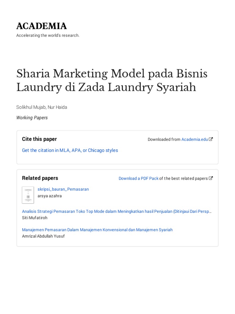 Sharia Marketing Model Pada Bisnis Laundry Di Zada Laundry Syariah-With-Cover-Page-V2 | PDF