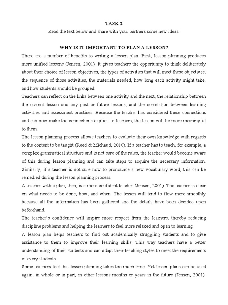 TASK 2 - Handout | PDF | Lesson Plan | Teachers