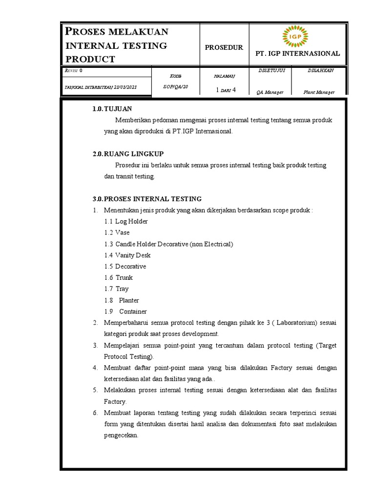 SOP QA Proses Internal Testing Rev | PDF
