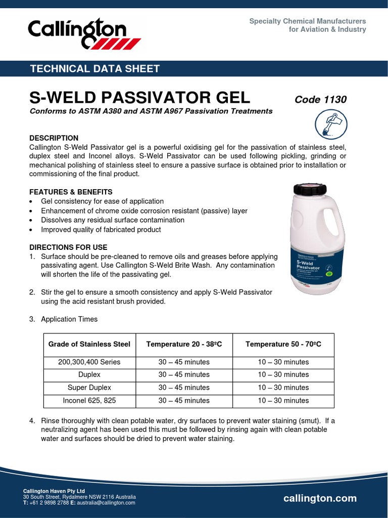 S Weld Passivator Gel TDS | PDF | Stainless Steel | Chemistry
