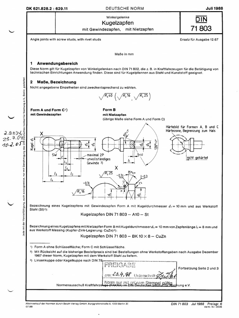 DIN 71803 - 1988 - Pino Bola | PDF