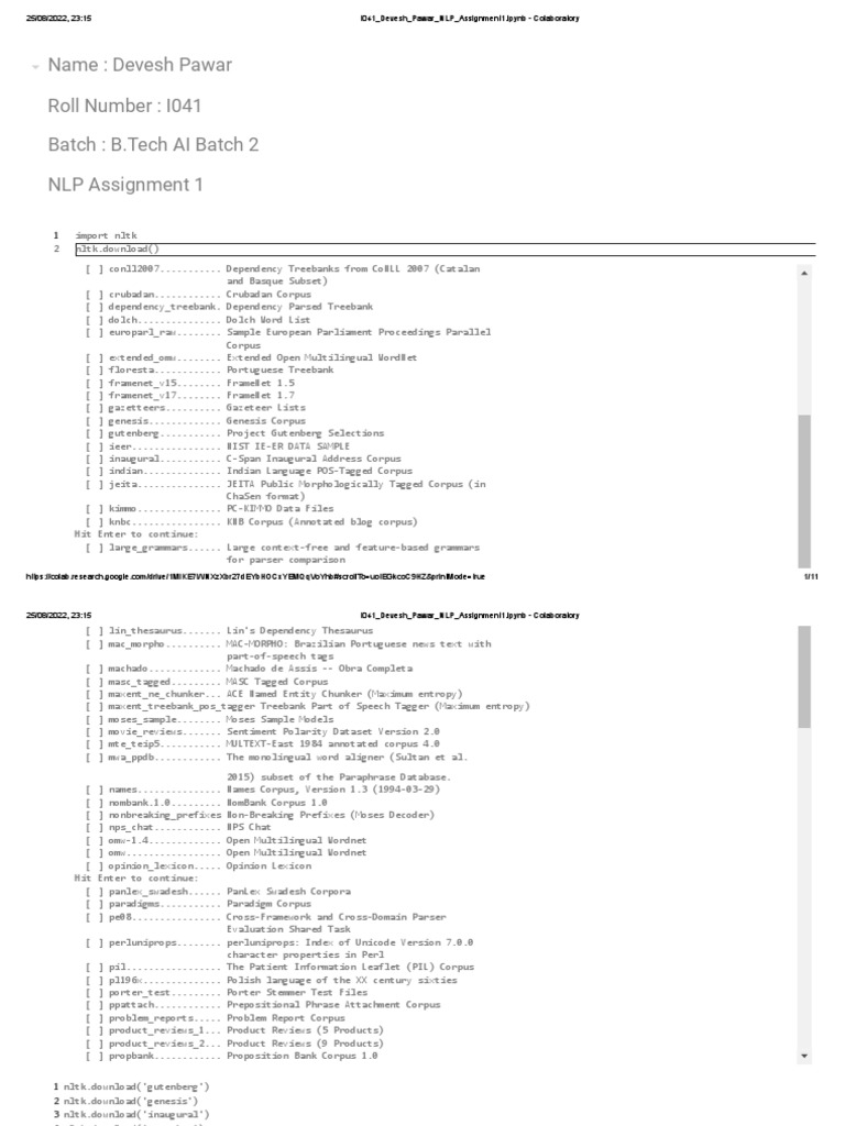 I041 - NLP - Assignment1.ipynb - Colaboratory | PDF | Cognition ... I041 - NLP - Assignment1.ipynb - Colaboratory | PDF | Cognition ...