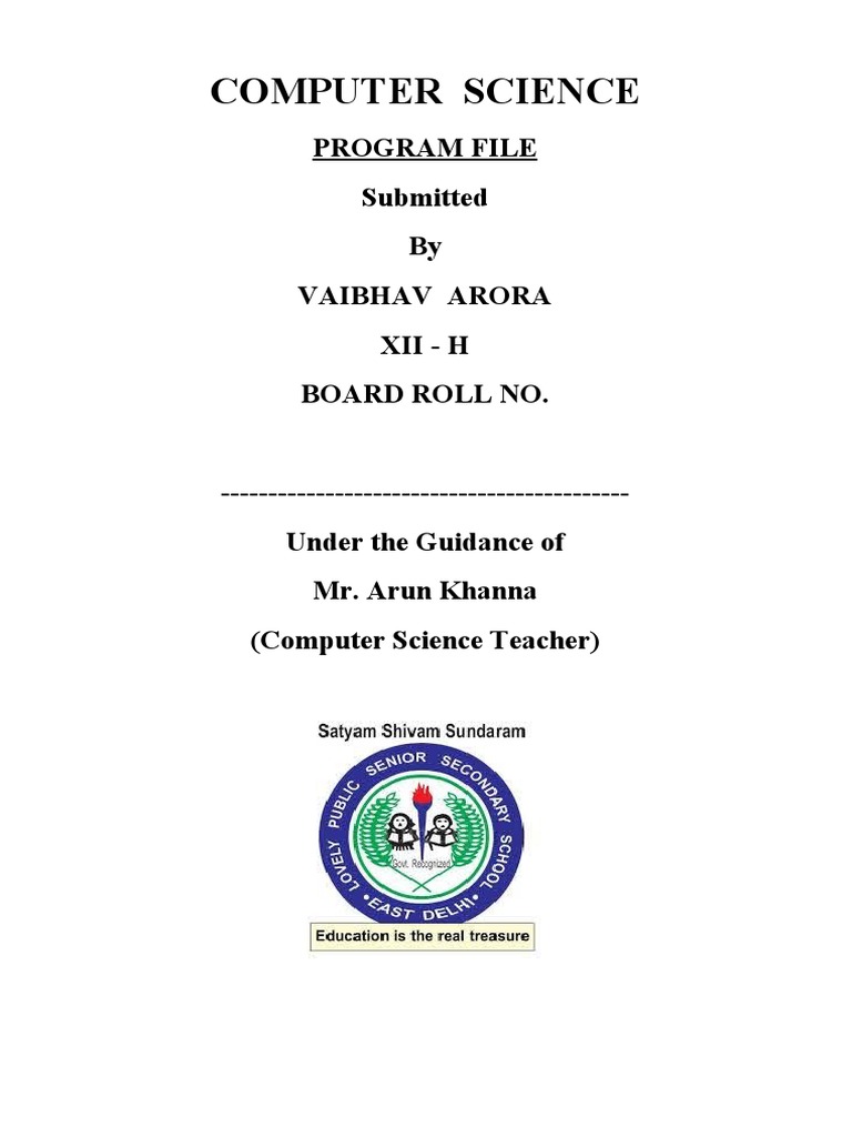 Vaibhav Arora Program File | PDF | My Sql | Computer Program