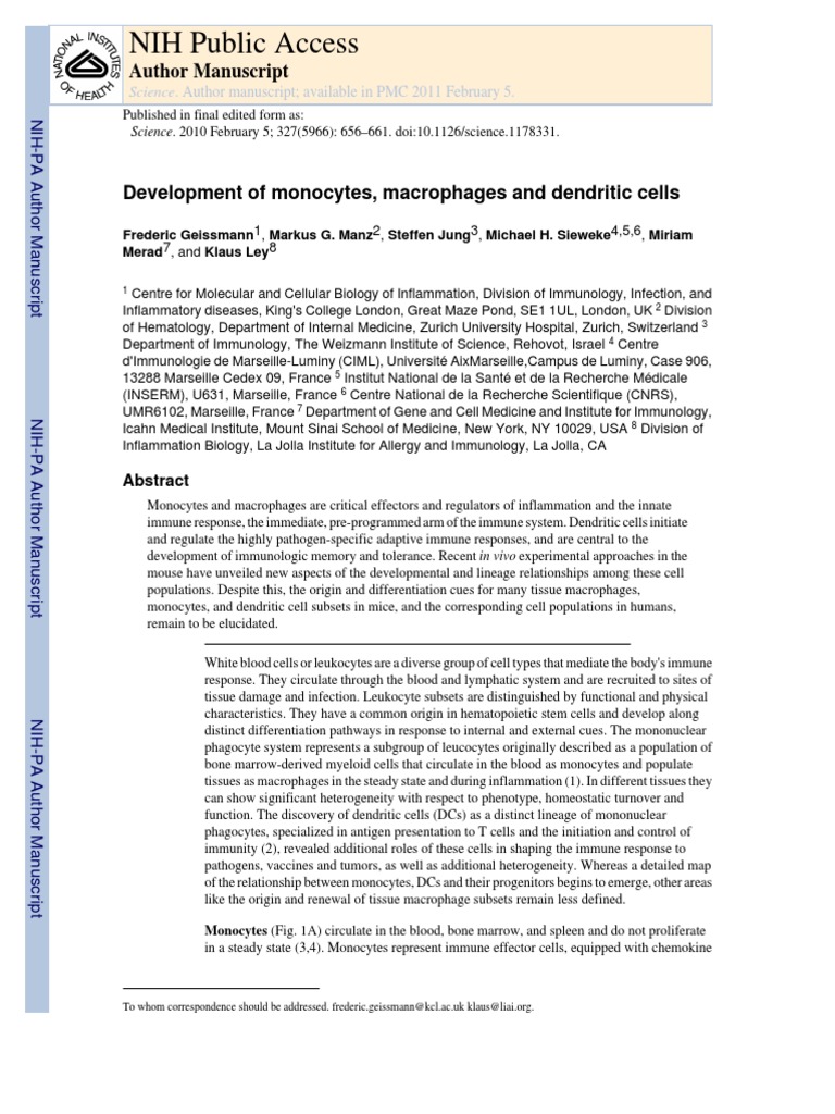 Development and Differentiation Pathways of Monocytes, Macrophages, and ...
