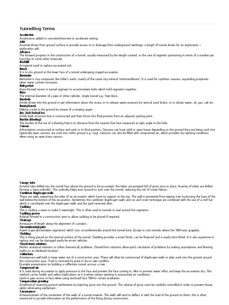 Tunnel Terminology | PDF | Tunnel | Deep Foundation