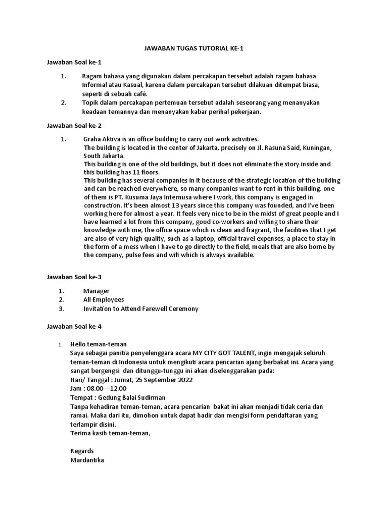 Jawaban Tugas Tutorial Ke-1 | PDF