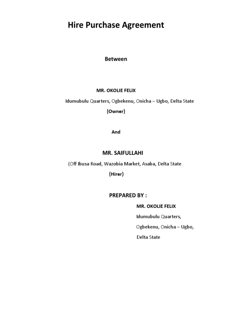 Hire Purchase Agreement ORIGINAL | PDF | Private Law | Common Law