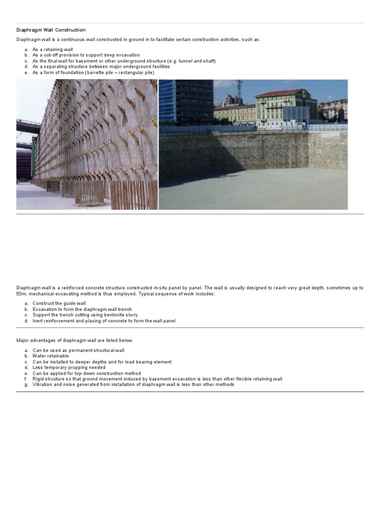 Diaphragm Wall Construction | PDF | Deep Foundation | Civil Engineering