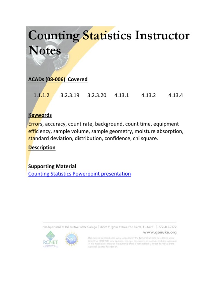 Counting Statistics - Instructor Notes | PDF | Radioactive Decay ...