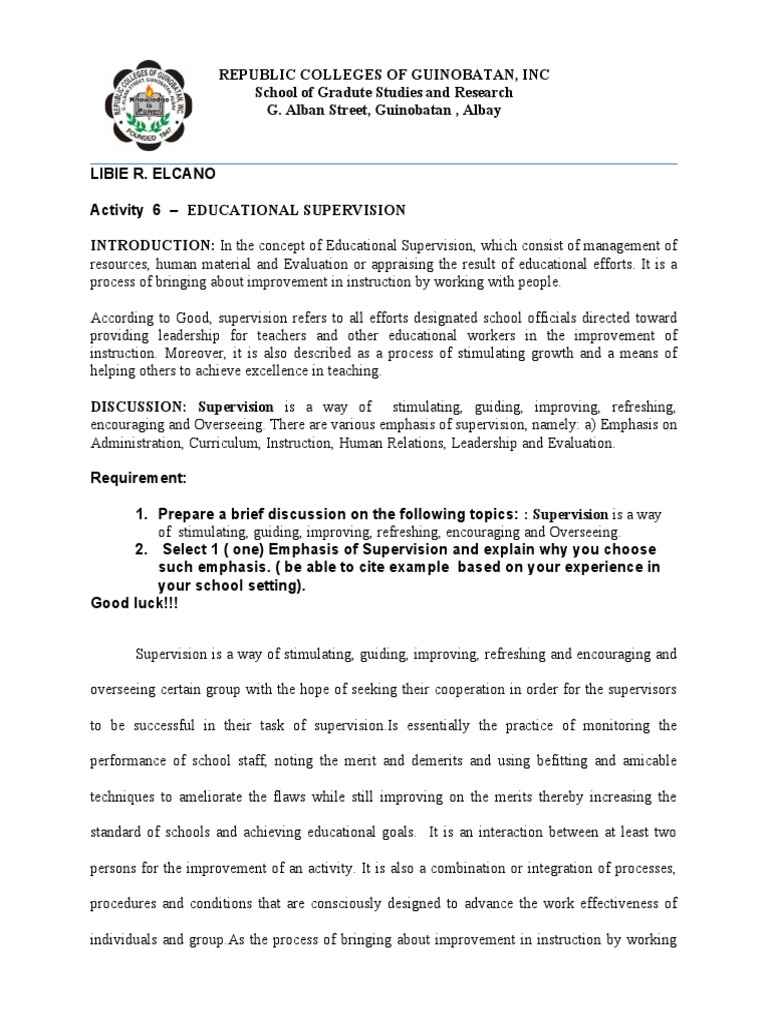 Activity 6 Educational Supervision | PDF | Teaching Method | Teachers