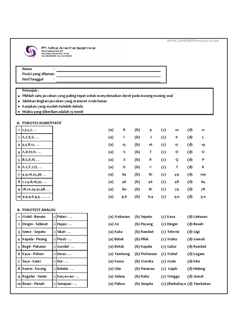 Psikotest Form | PDF