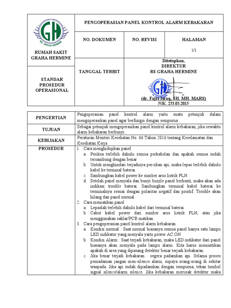 SOP Pengoperasian Panel Kontrol Alarm Kebakaran | PDF