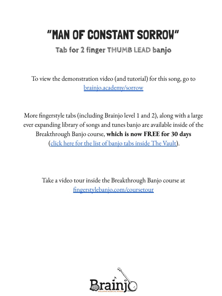Banjo TAB For MAN OF CONSTANT SORROW From BRAINJO | PDF | Art | Poetry