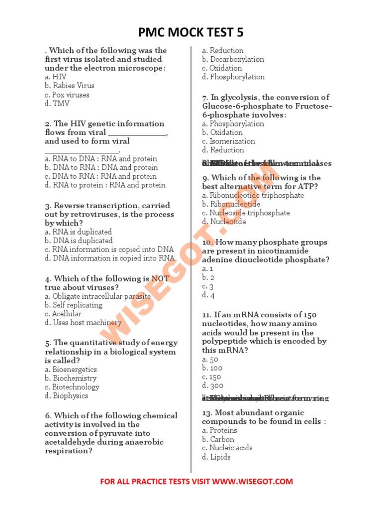 PMC Mock Test 5 by Wisegot | PDF | Zygosity | Waves