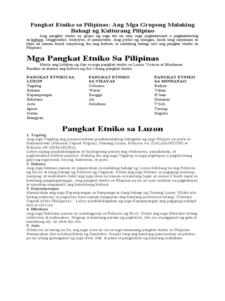 Pangkat Etniko Sa Pilipinas | PDF