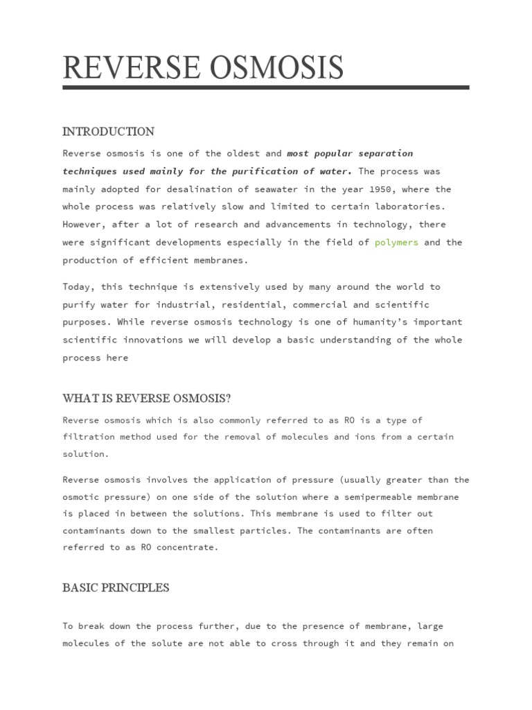 Reverse Osmosis | PDF | Osmosis | Membrane