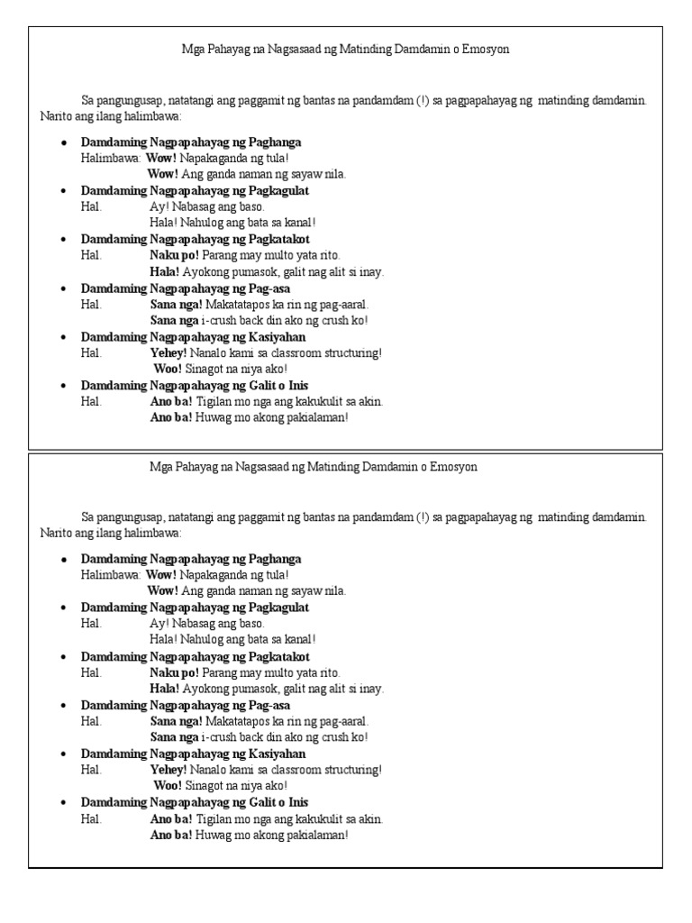 Mga Pahayag Na Nagsasaad NG Matinding Emosyon | PDF