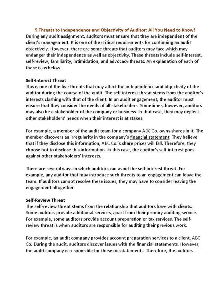 5 Threats To Independence And Objectivity Of Auditor Download Free