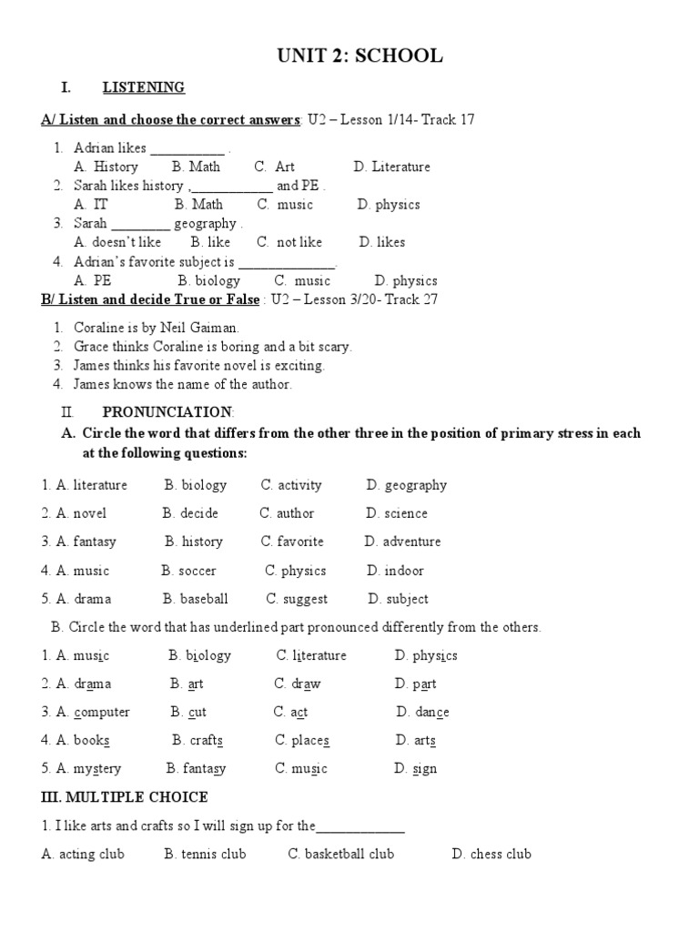 School Clubs and Subjects | PDF | The Secret Garden