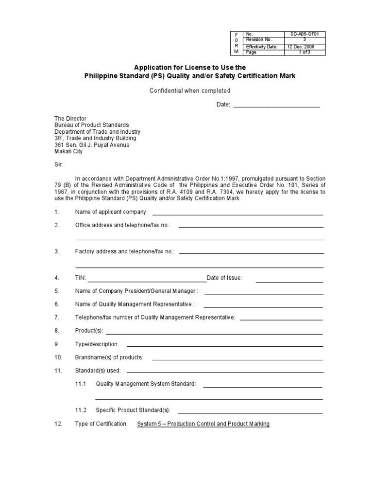 PS License Application Form | PDF | Audit | Quality Management System