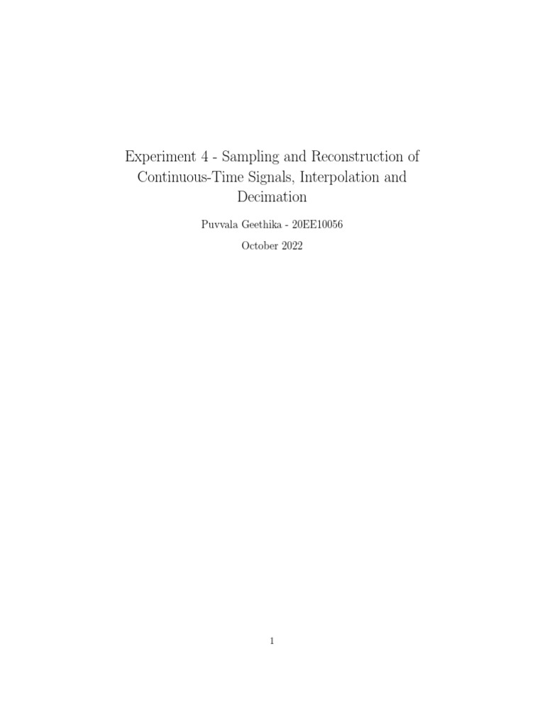 Experiment 4 Sampling And Reconstruction Of Continuous Time Signals Interpolation And Decimation
