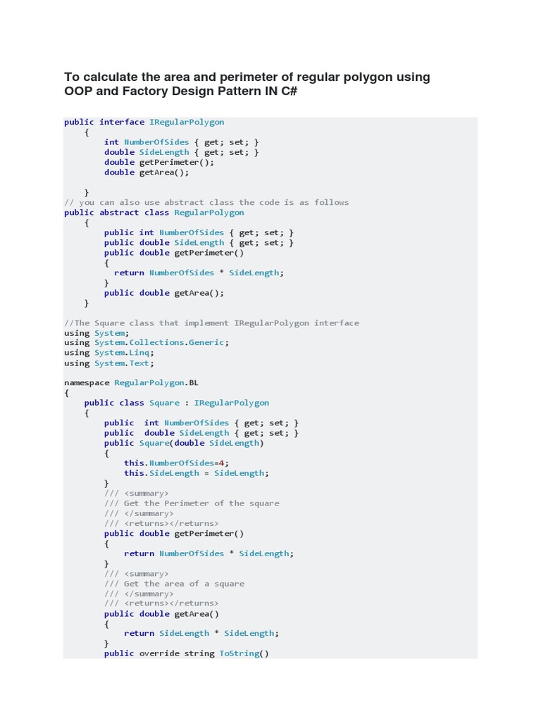 Regular Polygon C# | PDF | Area | C Sharp (Programming Language)