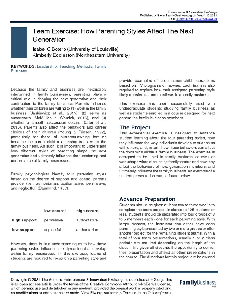 Team Exercise How Parenting Styles Affect The Next | PDF | Parenting | Behavioural Sciences