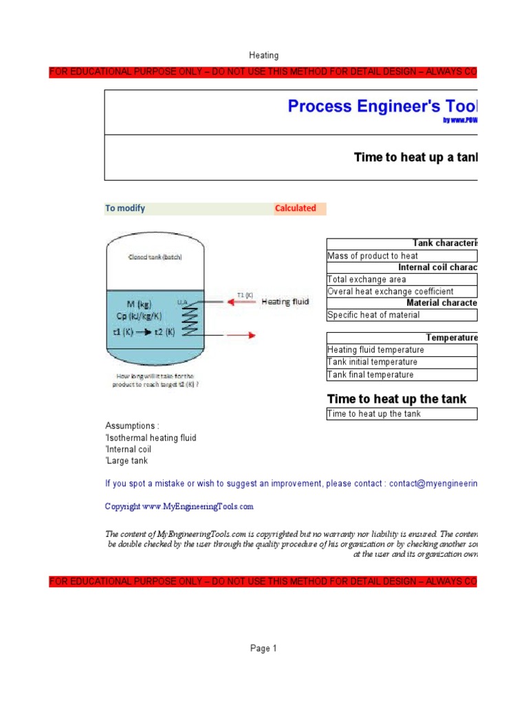 Time Heat Up Cool Down Tank Calculator | PDF | Heat Exchanger | Chemistry