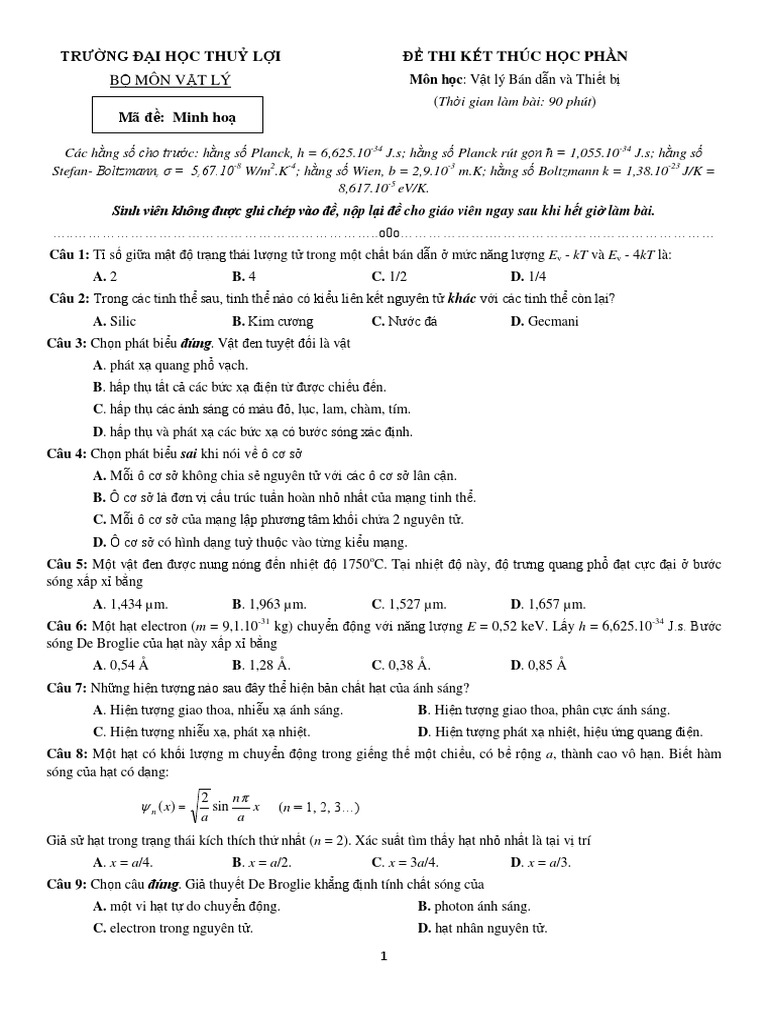 Đe Thi Minh Hoa VLBD | PDF