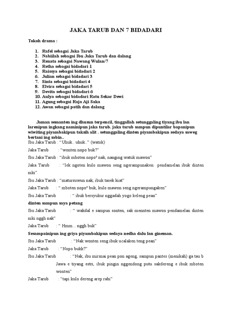 Cerita Rakyat Jaka Tarub dan Bidadari Nawang Wulan | PDF