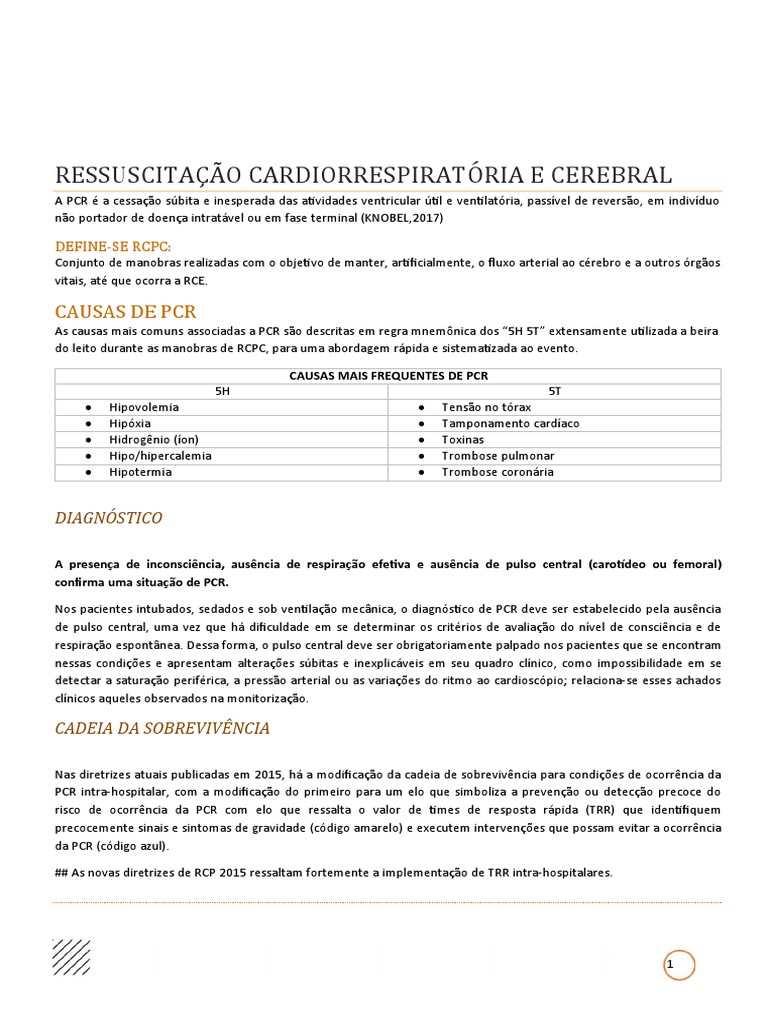 Ressuscitaçao Cardiorrespiratoria E Cerebral: Causas de PCR | PDF ...