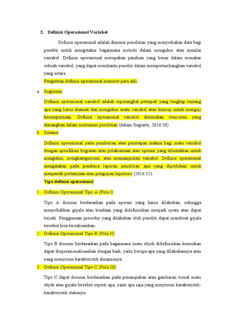 Definisi Operasional Variabel Penelitian | PDF