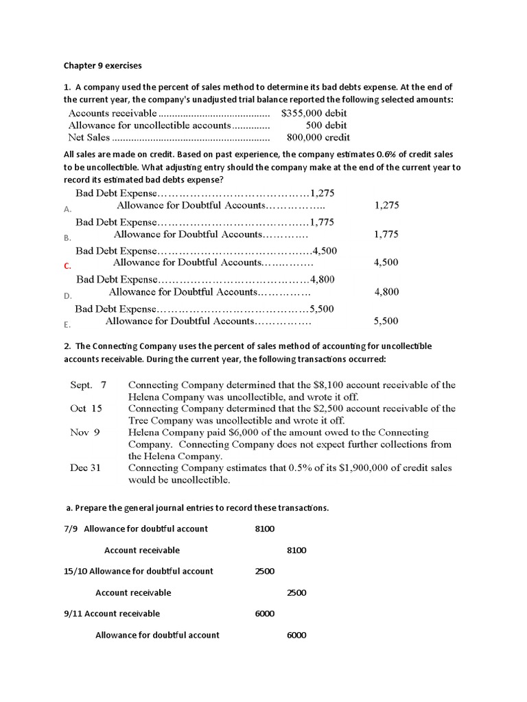Chapter 9 Exercises Acc101 | PDF | Bad Debt | Accounting