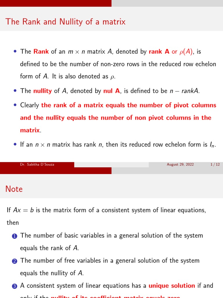 Understanding Rank and Nullity through Linear Systems of Equations | PDF | System Of Linear ...