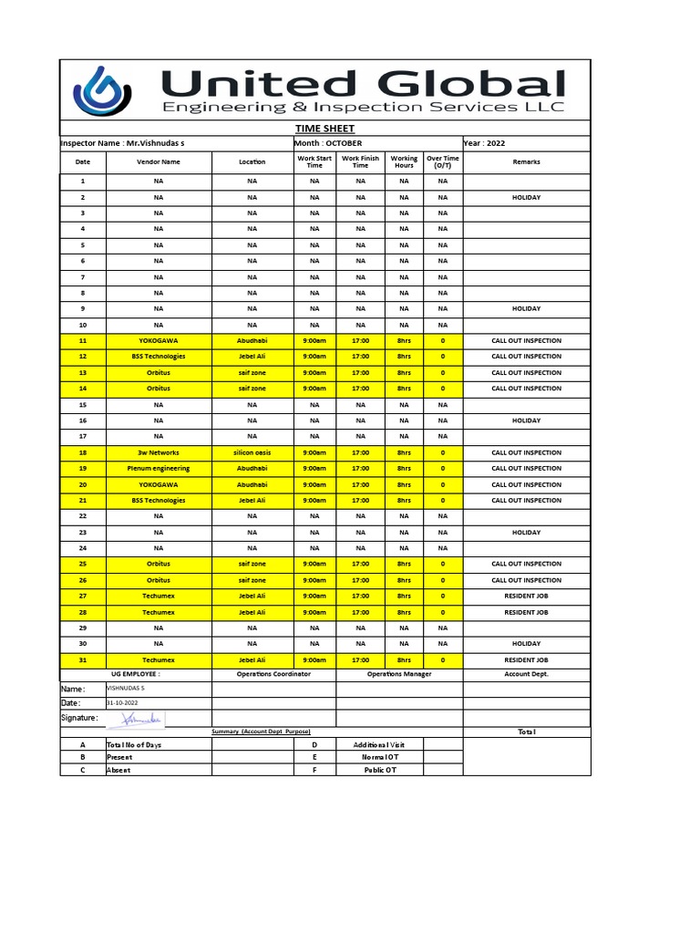 Time Sheet October | PDF