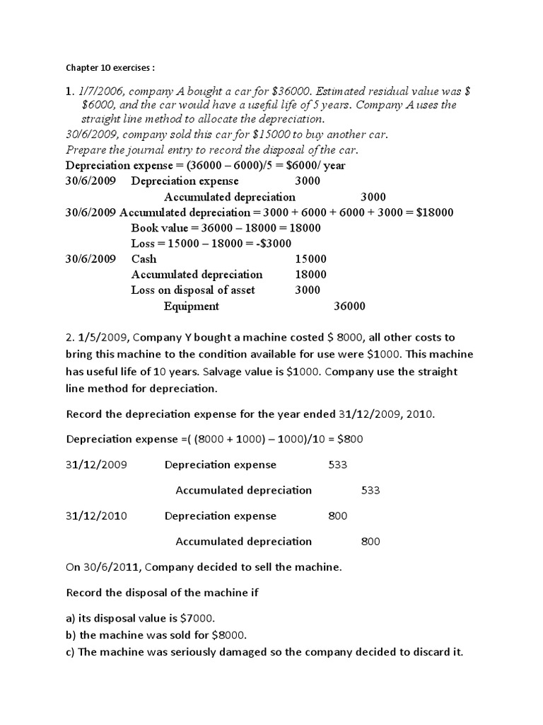 Chapter 10 Exercises Acc101 | PDF | Depreciation | Book Value
